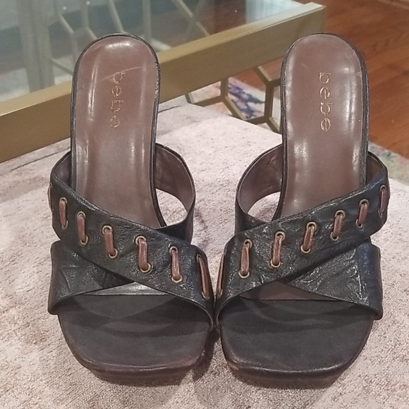 bebe | Shoes | Bebe Brown Leather Slide With Wood Heel | Poshmark